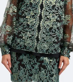 Valentino Garavani Layered Lace And Georgette Blouse - Green