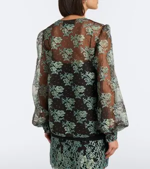 Valentino Garavani Layered Lace And Georgette Blouse - Green