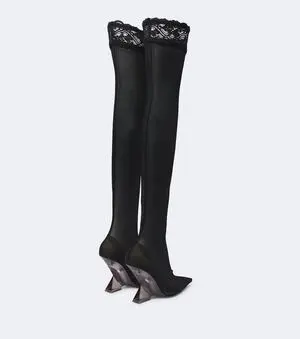 Attico Cheope Lace-trimmed Mesh Over-the-knee Boots