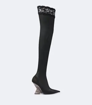 Attico Cheope Lace-trimmed Mesh Over-the-knee Boots
