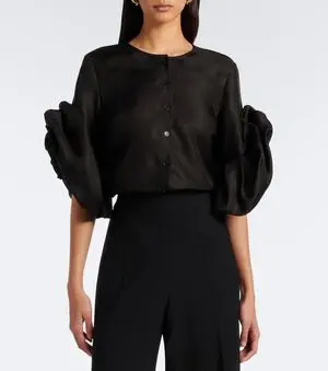 Carolina Herrera Floral-appliqué Silk Top