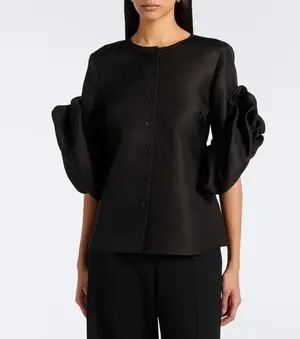 Carolina Herrera Floral-appliqué Silk Top