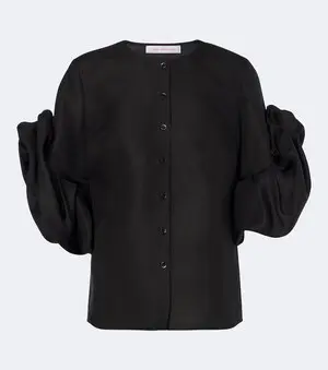 Carolina Herrera Floral-appliqué Silk Top - Black