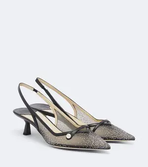 JIMMY CHOO Amita Embellished Mesh Slingback Pumps - Black