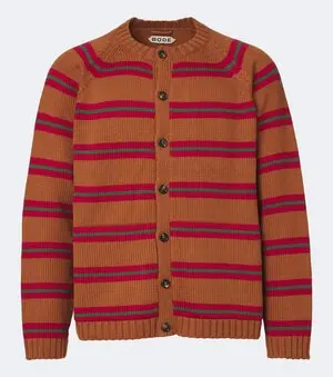 BODE Holly Striped Cotton And Wool Cardigan - Brown