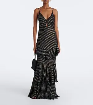Johanna Ortiz Striped Tiered Silk-blend Gown