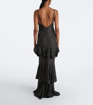 Johanna Ortiz Striped Tiered Silk-blend Gown