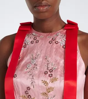 Erdem Bow-detail Embellished Satin Crop Top