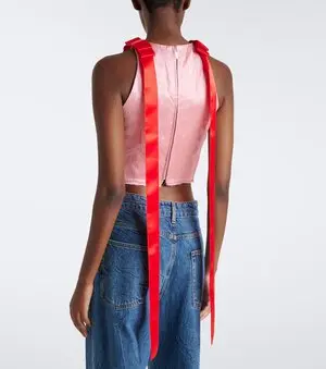 Erdem Bow-detail Embellished Satin Crop Top