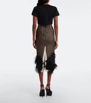 Attico Feather-trimmed Striped Midi Skirt