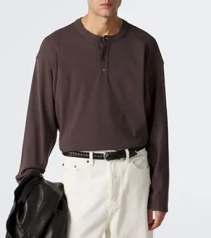 FRAME Cotton Jersey Henley Shirt - Brown