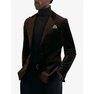 REISS Aspara Tailored-fit Stretch-velvet Blazer - Brown