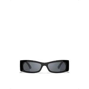 Chanel Ch5566 Rectangle-frame Acetate Sunglasses - Black
