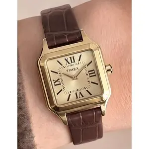 Timex® Addison 23mm Brass And Leather Strap Quartz Watch
