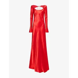Anna October Margit Long Sleeve Satin Maxi Dress - Red
