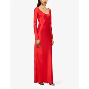 Anna October Margit Long Sleeve Satin Maxi Dress