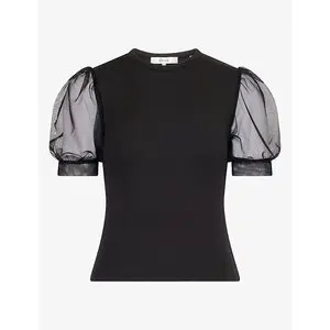FRAME Tulle-sleeve Stretch-woven Top