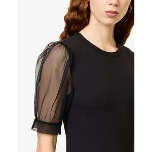 FRAME Tulle-sleeve Stretch-woven Top