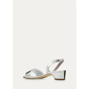 Manolo Blahnik 30mm Patobarnu Metallic Leather Slingback Sandals - Silver