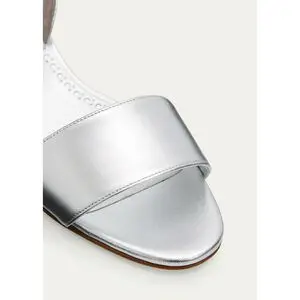 Manolo Blahnik 30mm Patobarnu Metallic Leather Slingback Sandals - Silver