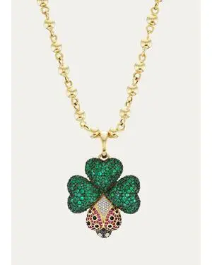 GRACE WINFREY 18k Clover Heart Ladybug Pendant Necklace