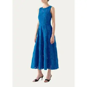 Akris Chenille Dot Embroidered Sleeveless Midi Dress