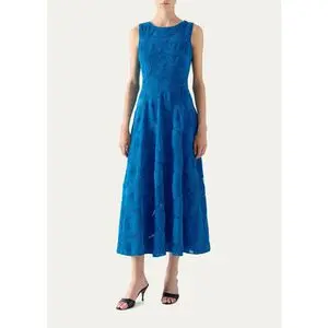 Akris Chenille Dot Embroidered Sleeveless Midi Dress