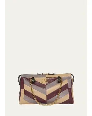 Valentino Garavani Panthea Medium Chevron Leather Shoulder Bag - Ruby Warm