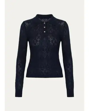 Sea Jane Argyle Polo Sweater - Navy