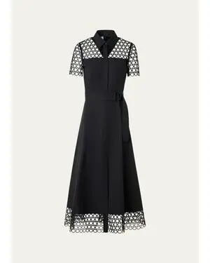 Akris Dot Eyelet Short-sleeve Cotton Poplin Midi Shirtdress - Black
