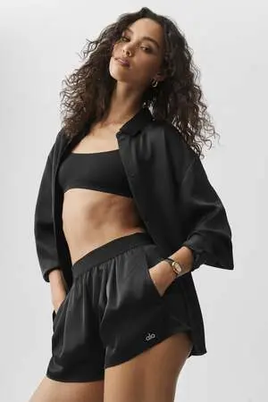 Alo Yoga Satin High-waist Smooth Talker Short - Black