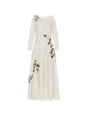 Oscar De La Renta Draped Guipure-lace Maxi Dress - Blue