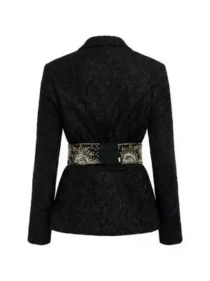 INTERNATIONAL APPEAL Paisley-textured Belted Blazer