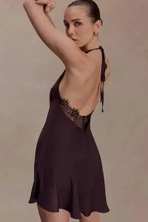 Meshki Regina Halter Lace And Satin Mini Dress