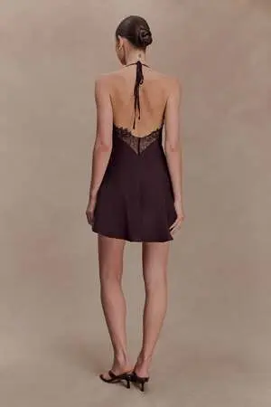 Meshki Regina Halter Lace And Satin Mini Dress
