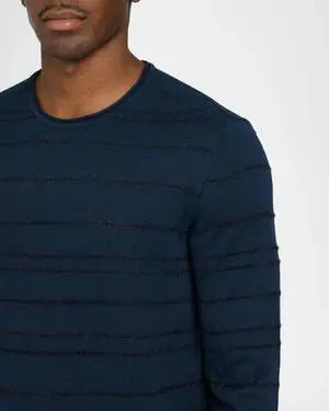 John Varvatos Apos;s Everly Textured Stripe Crewneck Top - Navy