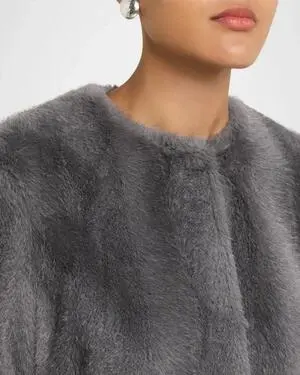 Max Mara Cropped Faux Fur Jacket - Light Grey