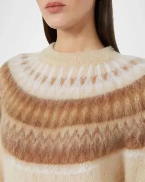 Max Mara Fuzzy Fair Isle Crewneck Sweater - Ecru