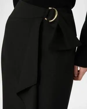Max Mara Draped Stretch Wool Midi Skirt - Black