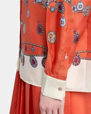 Versace Printed Silk Twill Shirt - Orange