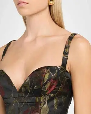 Aidan Mattox Holly Floral Jacquard Knee-length Dress - Black Mult