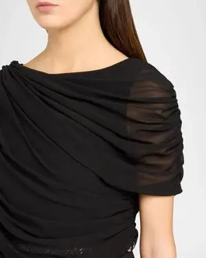 Aidan Mattox Draped Crepe Gown - Black