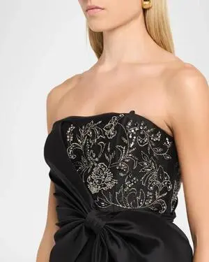 Aidan Mattox Mikado Bow-detail Embroidered Strapless Gown - Black