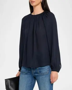 NILI LOTAN Saint Tropez Long-sleeve Silk Top