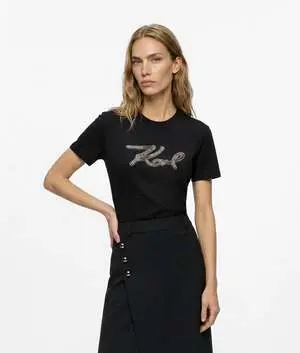 Karl Lagerfeld Signature Rhinestone T-shirt - Black