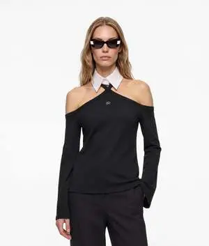 Karl Lagerfeld Off-shoulder Collar Top - Black