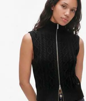 Karl Lagerfeld Cable Knit Zip-up Top