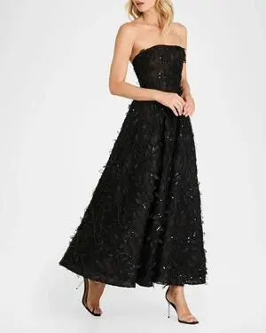 HELSI Celine Strapless Sequin Floral Embroidered Gown - Black