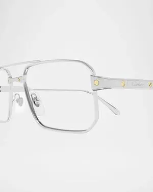 Cartier Santos De 57mm Square Optical Eyeglasses - Silver
