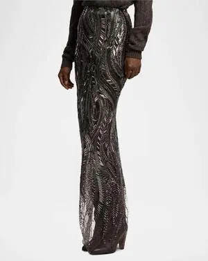 Ralph Lauren Camila Embellished Tulle Maxiskirt - Grey